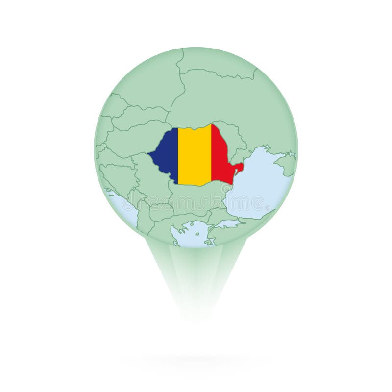 Romania Map, Stylish Location Icon with Romania Map and Flag Stock ...