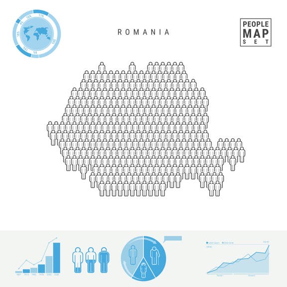 Romania People Icon Map. Stylized Vector Silhouette of Romania ...