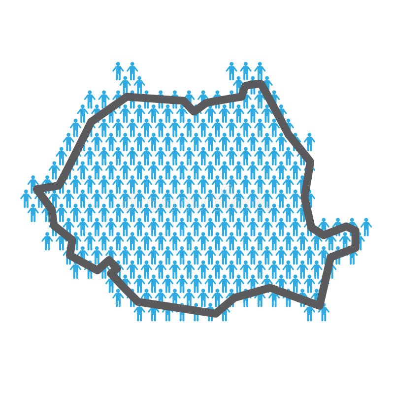 Romania Population Map. Country Outline Made from People Figures Stock ...