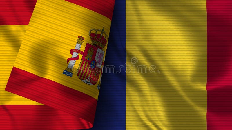 Romania and Spain Realistic Flag â€“ Fabric Texture Illustration Stock ...
