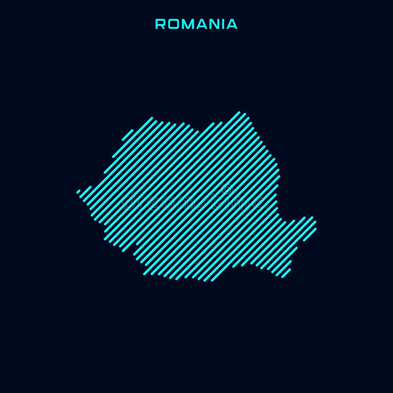 Romania Striped Map Vector Design Template with Blue Background. Stock ...