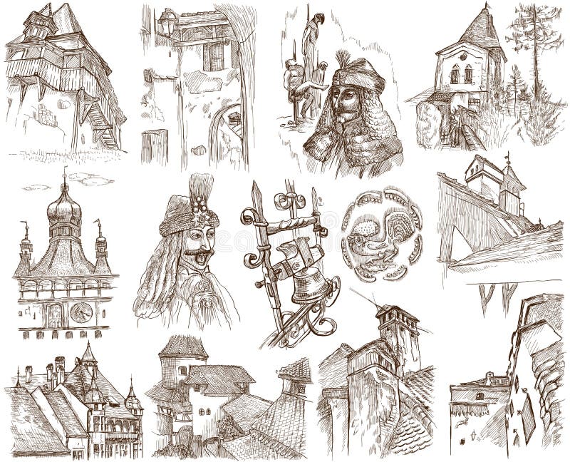 Romania stock vector. Illustration of draw, architecture - 35629263