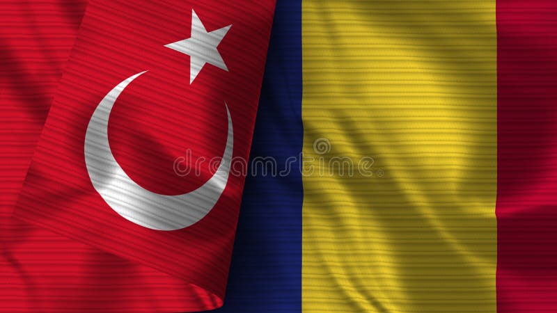 Romania and Turkey Realistic Flag â€“ Fabric Texture Illustration Stock ...