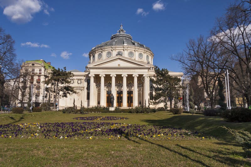 Romanian Athenaeum in Bucharest Stock Photo - Image of painted ...