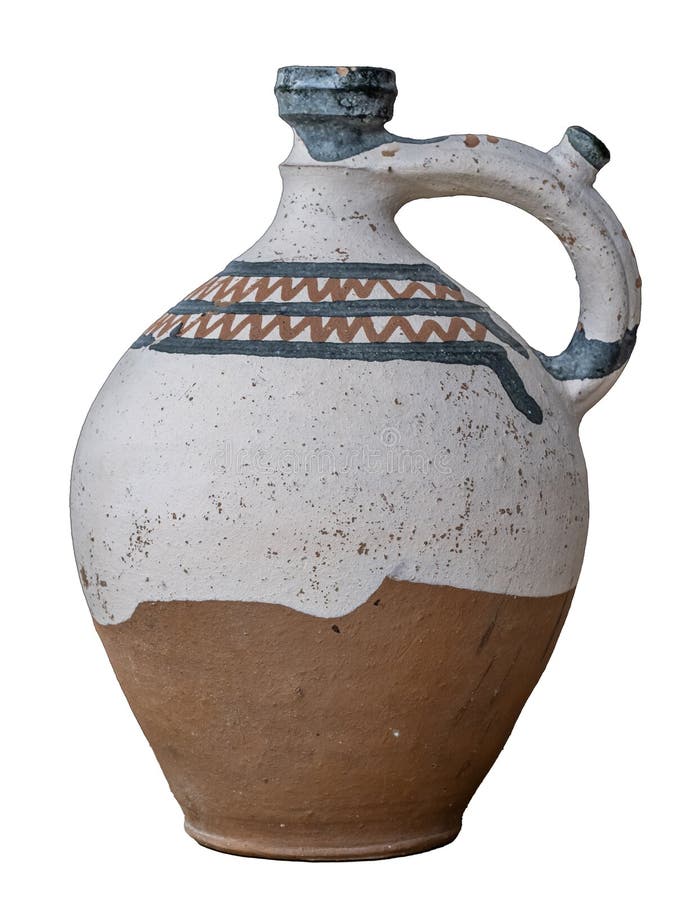 Romanian Ceramic Jug, with Traditional Painted Patterns, on Transparent ...