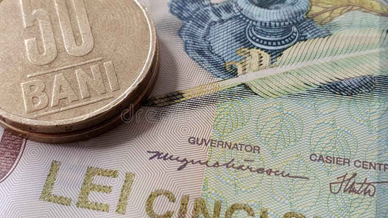 Romanian Coins on Romanian Bank Note Stock Image - Image of ...