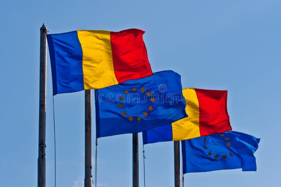 Romanian and EU Flags stock photo. Image of flag, romania - 16899658