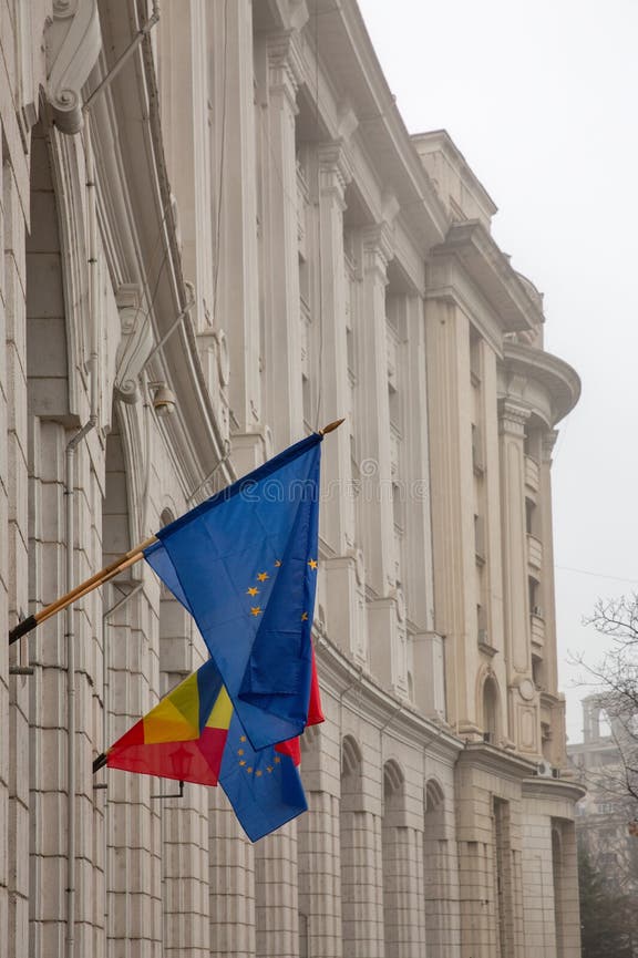 Romanian and EU Flags in Bucharest Stock Image - Image of flag ...