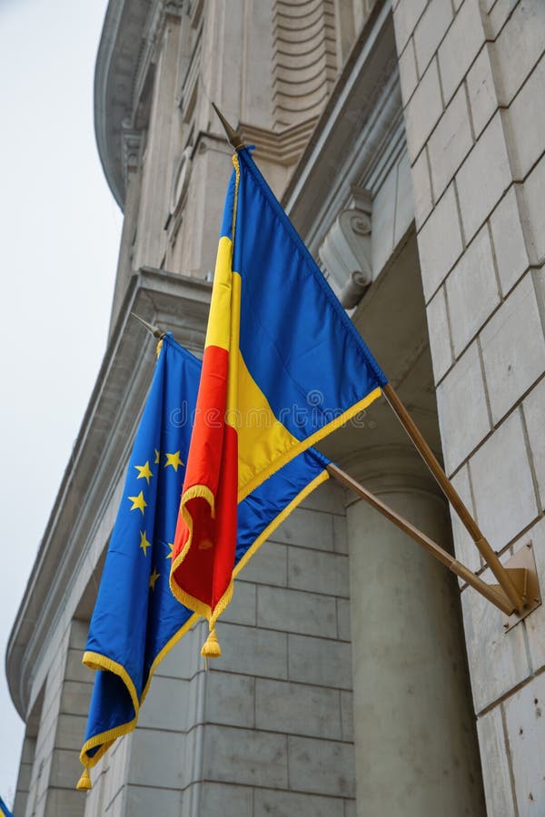 Romanian and EU Flags in Bucharest Stock Photo - Image of union, flag ...