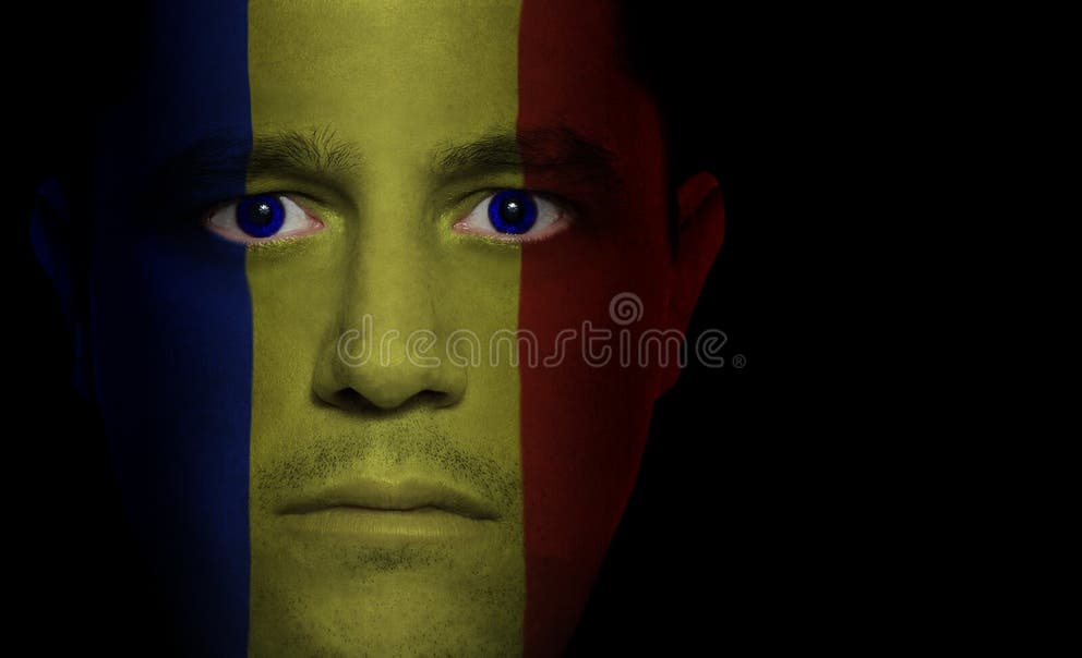 Romanian Flag - Male Face stock image. Image of expression - 3171289