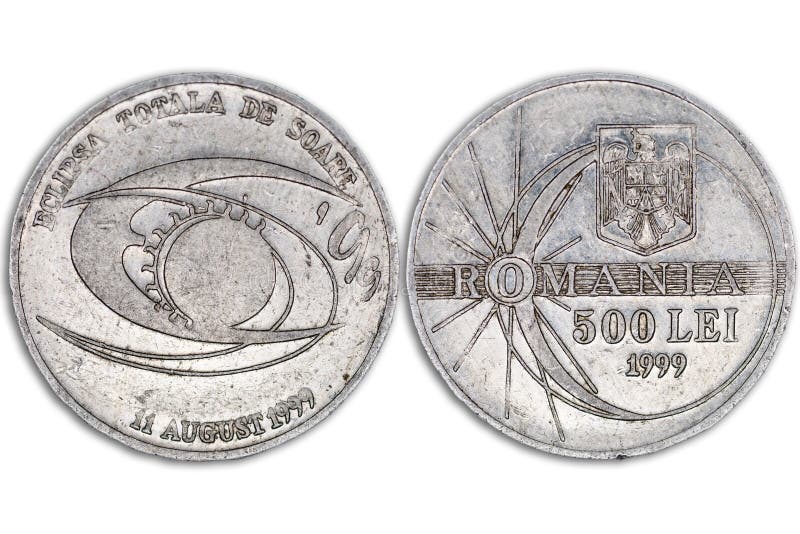 Romanian 500 Lei Coin from 1999 Commemorating the Total Solar Eclipse ...