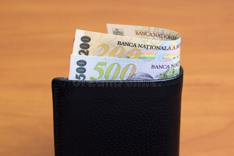 Romanian Leu in the Black Wallet Stock Image - Image of economy ...