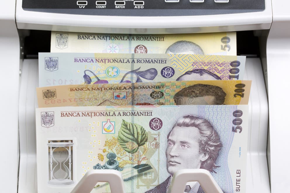 Romanian Leu in the Counting Machine Stock Photo - Image of business ...