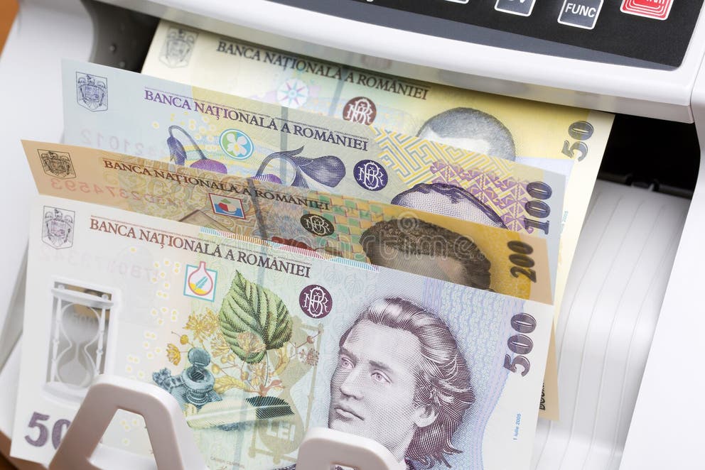 Romanian Leu in the Counting Machine Stock Image - Image of banknote ...