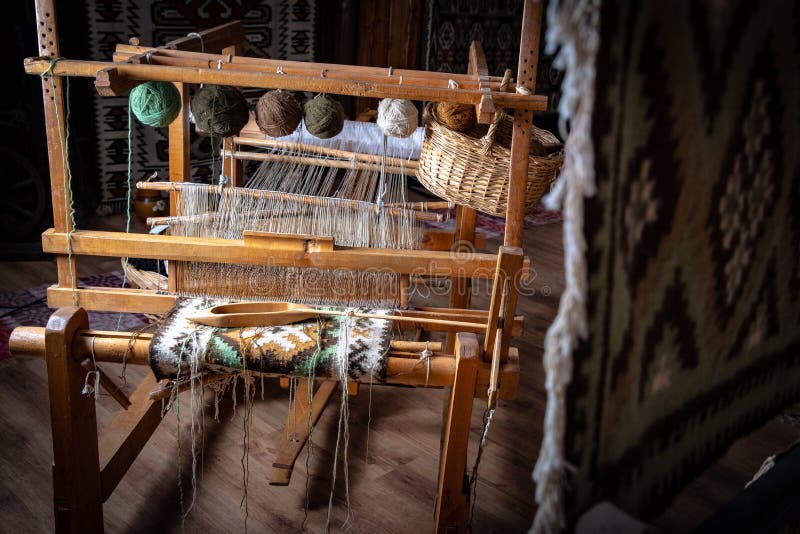 Romanian Loom with Homemade Thread on it Stock Photo - Image of ...