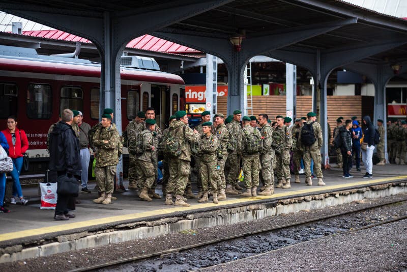 Romanian Military Man Waiting for Train at Bucharest Railstation ...