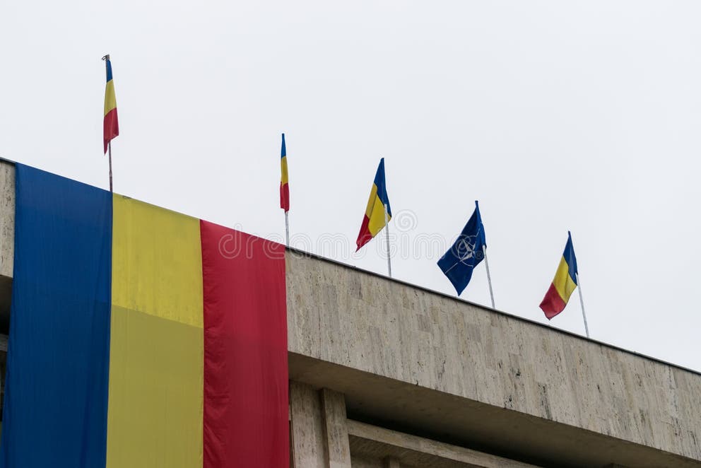Romanian and NATO Flags in the Wind Editorial Stock Image - Image of ...
