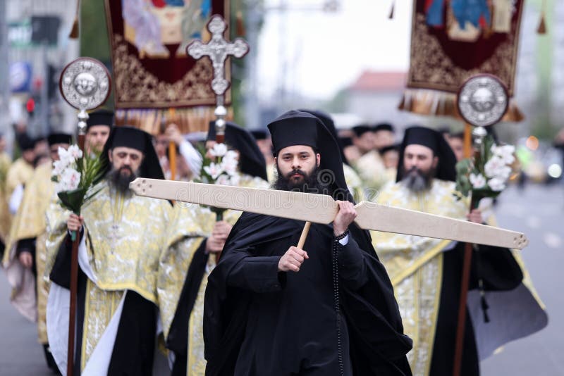 Romanian Orthodox Priests during a Palm Sunday Pilgrimage Procession in ...