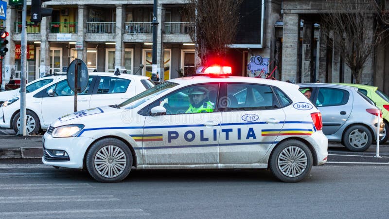 Romanian Police Car in Traffic during Rush Hour in Bucharest Editorial ...