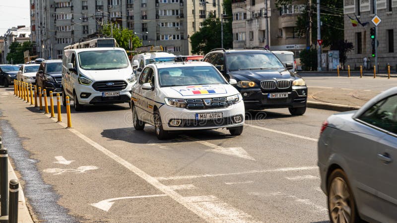 Romanian Police Car in Traffic during Rush Hour in Bucharest Editorial ...