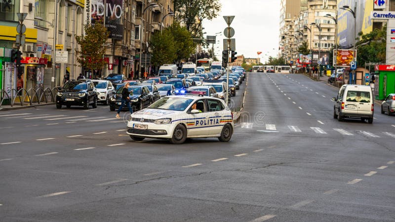 Romanian Police Car in Traffic during Rush Hour in Bucharest Editorial ...