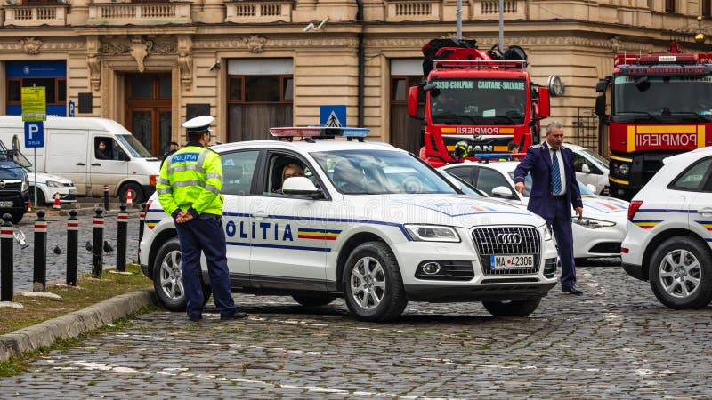 Romanian Police Car in Traffic during Rush Hour in Bucharest Editorial ...