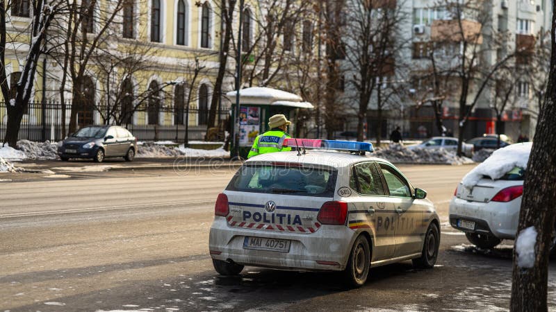 Romanian Police Car in Traffic during Rush Hour in Bucharest Editorial ...