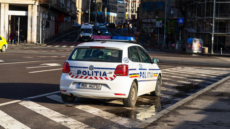 Romanian Police Car in Traffic during Rush Hour in Bucharest Editorial ...