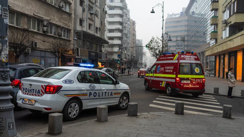 Romanian Police Car in Traffic during Rush Hour in Bucharest Editorial ...