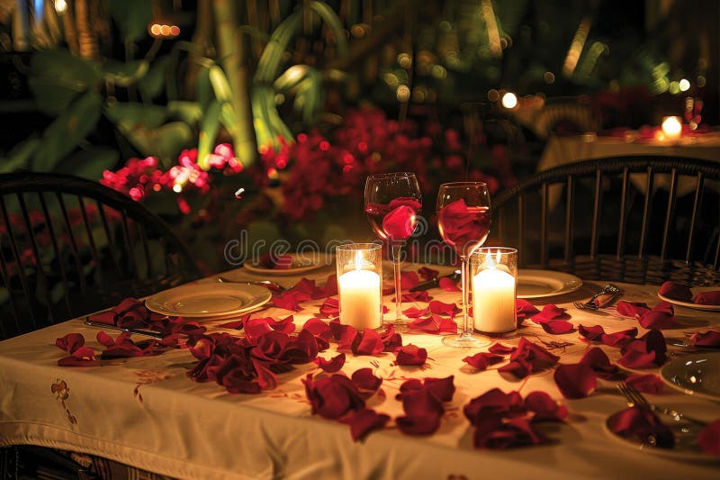 Romantic Ambiance Candlelit Dinner Table Under Soft Light for a Special ...