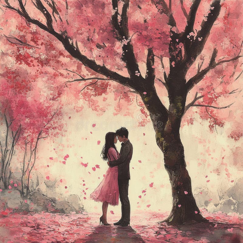 Romantic Anime-inspired Illustration of Matthew in Cherry Blossom Park ...