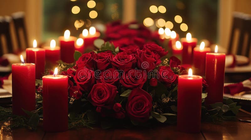 Romantic Anniversary Dinner Glowing Candles, Red Roses, and an Intimate ...