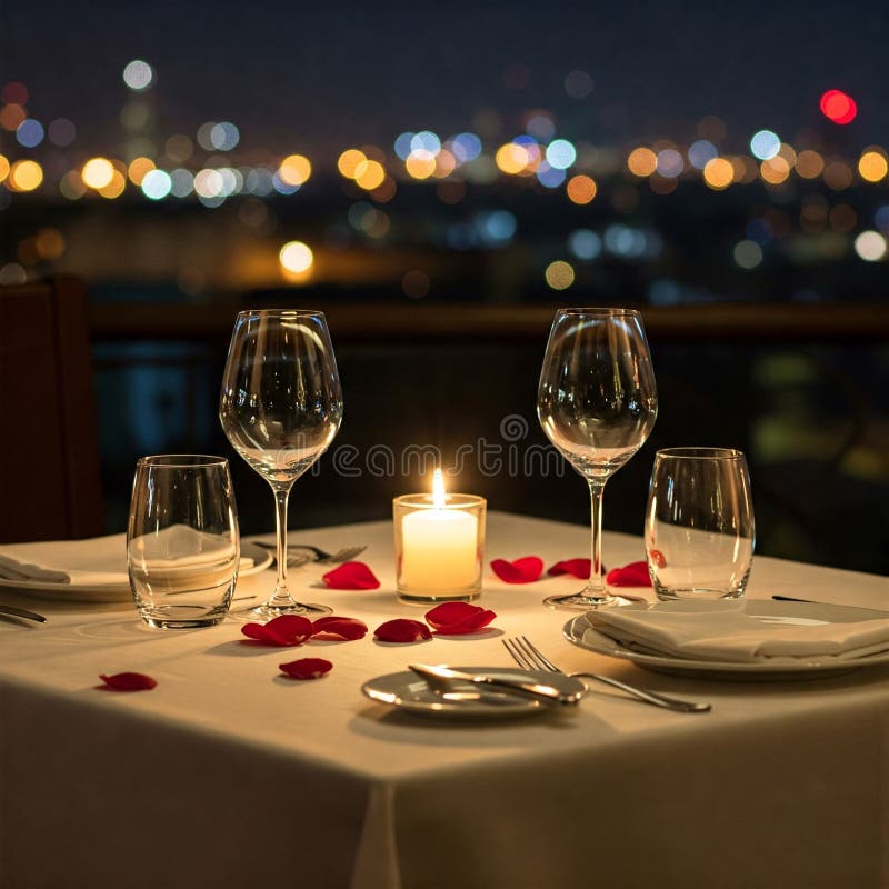 Romantic Anniversary Dinner Table Stock Illustration - Illustration of ...