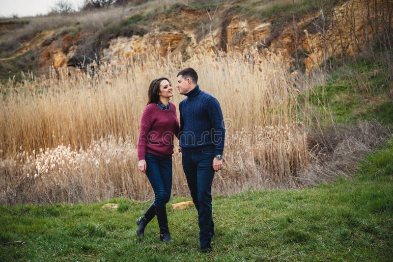 Romantic Attractive Young Couple Spending Time Together Outdoors Stock ...