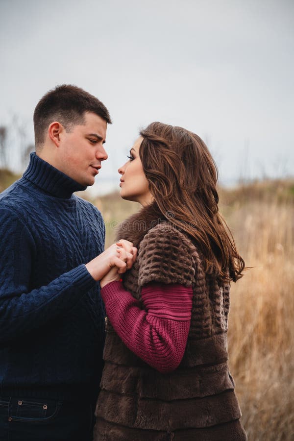 Romantic Attractive Young Couple Spending Time Together Outdoors Stock ...