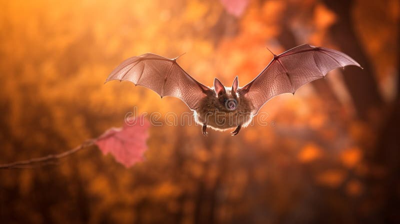 Romantic Autumn Foliage: a Bat S Dramatic Flight in Warm Colors Stock ...