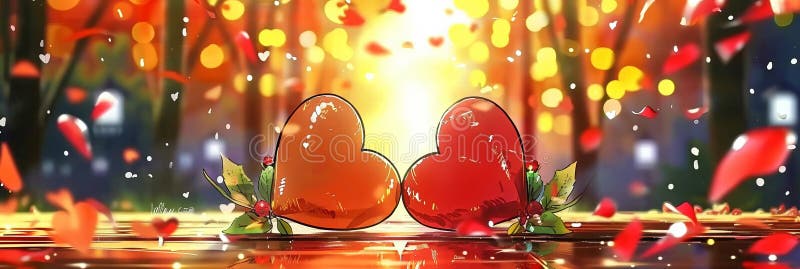 Romantic Autumn Hearts with Falling Leaves and Glowing Bokeh Background ...