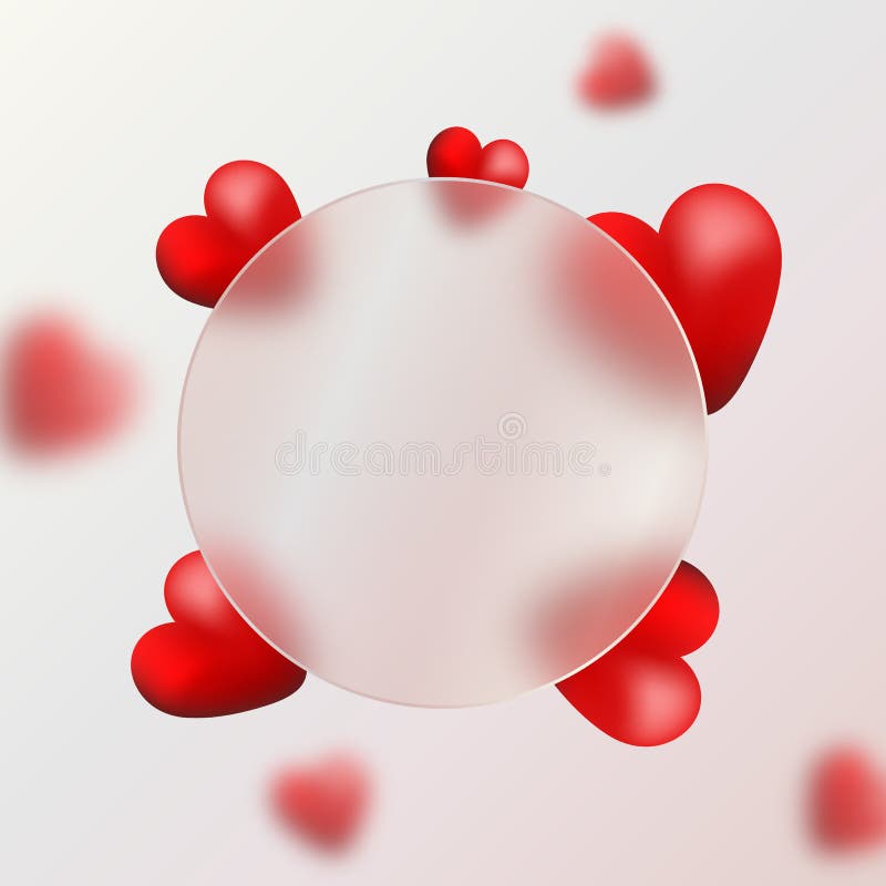 Romantic Background with Red Hearts and Round Frame for Text in ...