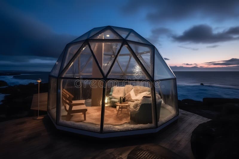 Romantic Bar on the Waterfront. Cozy Dome-restaurant in Nature Stock ...