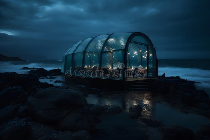 Romantic Bar on the Waterfront. Cozy Dome-restaurant in Nature Stock ...