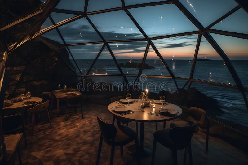 Romantic Bar on the Waterfront. Cozy Dome-restaurant in Nature Stock ...