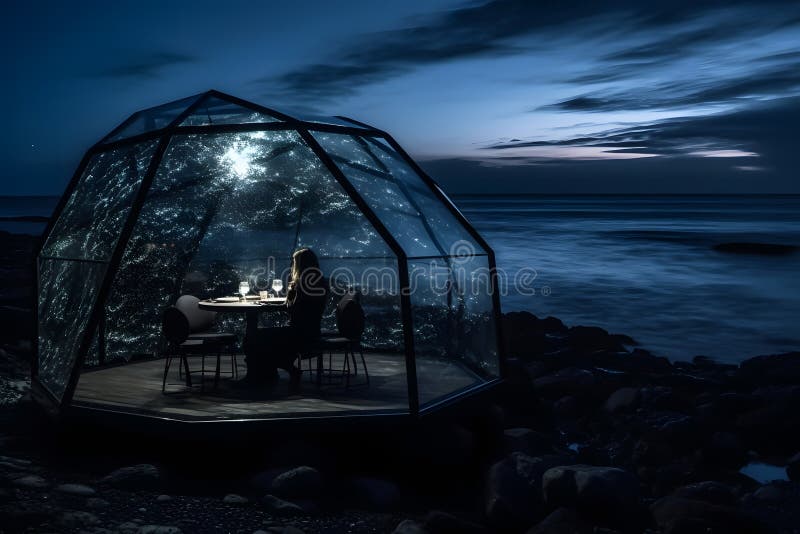 Romantic Bar on the Waterfront. Cozy Dome-restaurant in Nature Stock ...