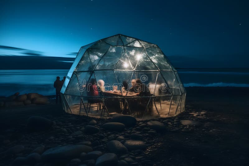 Romantic Bar on the Waterfront. Cozy Dome-restaurant in Nature Stock ...