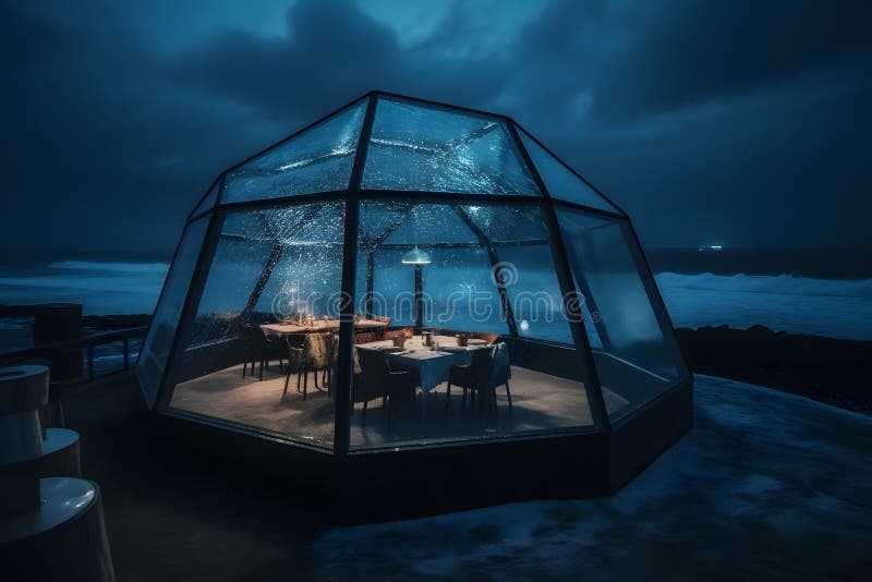 Romantic Bar on the Waterfront. Cozy Dome-restaurant in Nature Stock ...