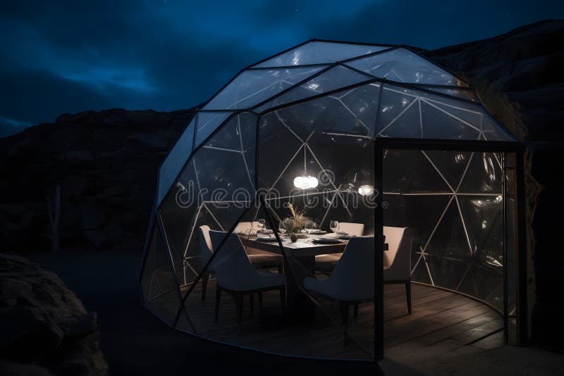Romantic Bar on the Waterfront. Cozy Dome-restaurant in Nature Stock ...