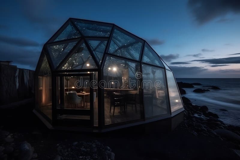 Romantic Bar on the Waterfront. Cozy Dome-restaurant in Nature Stock ...