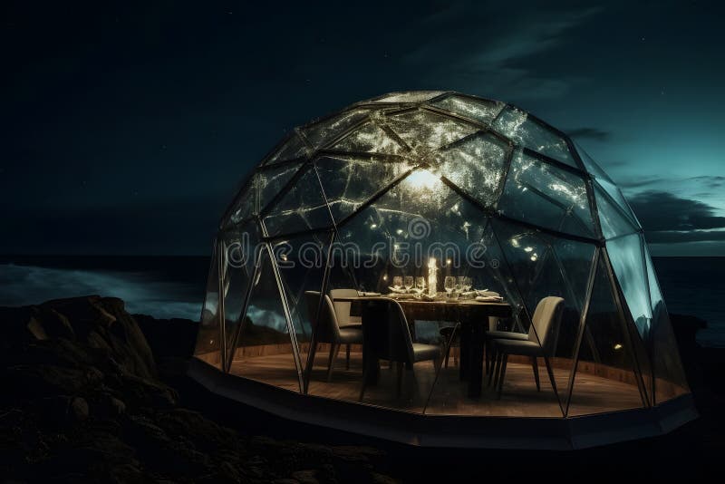 Romantic Bar on the Waterfront. Cozy Dome-restaurant in Nature Stock ...