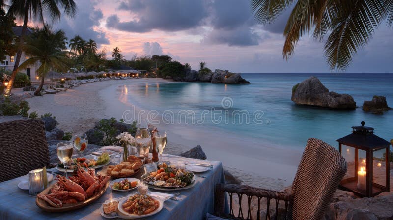 Romantic Beach Dinner Sunset Tropical Ocean Coast Stock Illustration ...