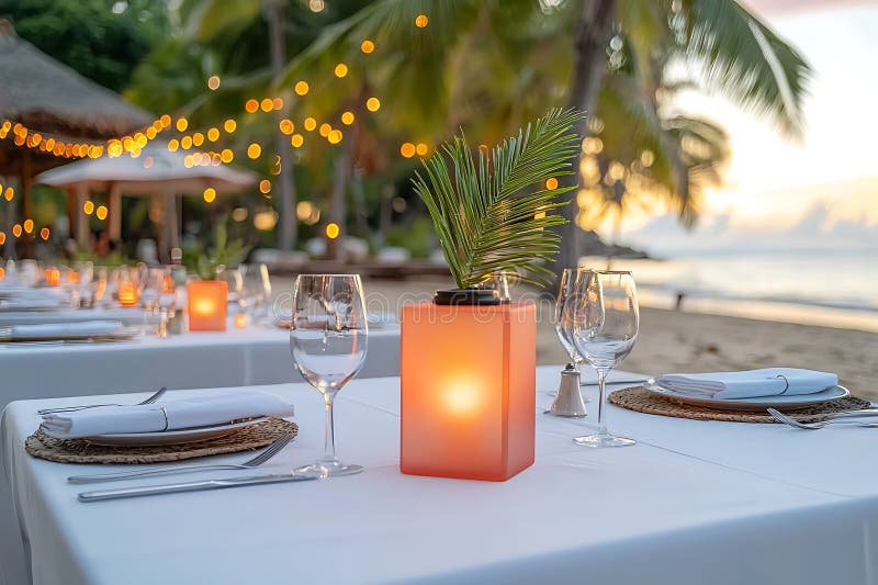 Romantic Beach Dinner Table Setting - Romantic Luxury Settings Stock ...