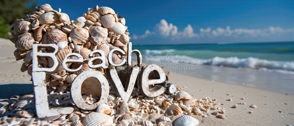 A Romantic Beach Setup with Seashells Forming the Words Beach Love ...